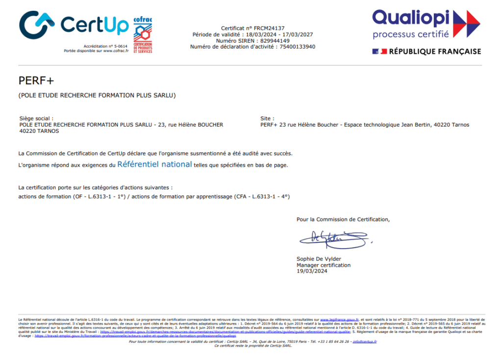 CERT UP PERF + | PERF : Centre de formation